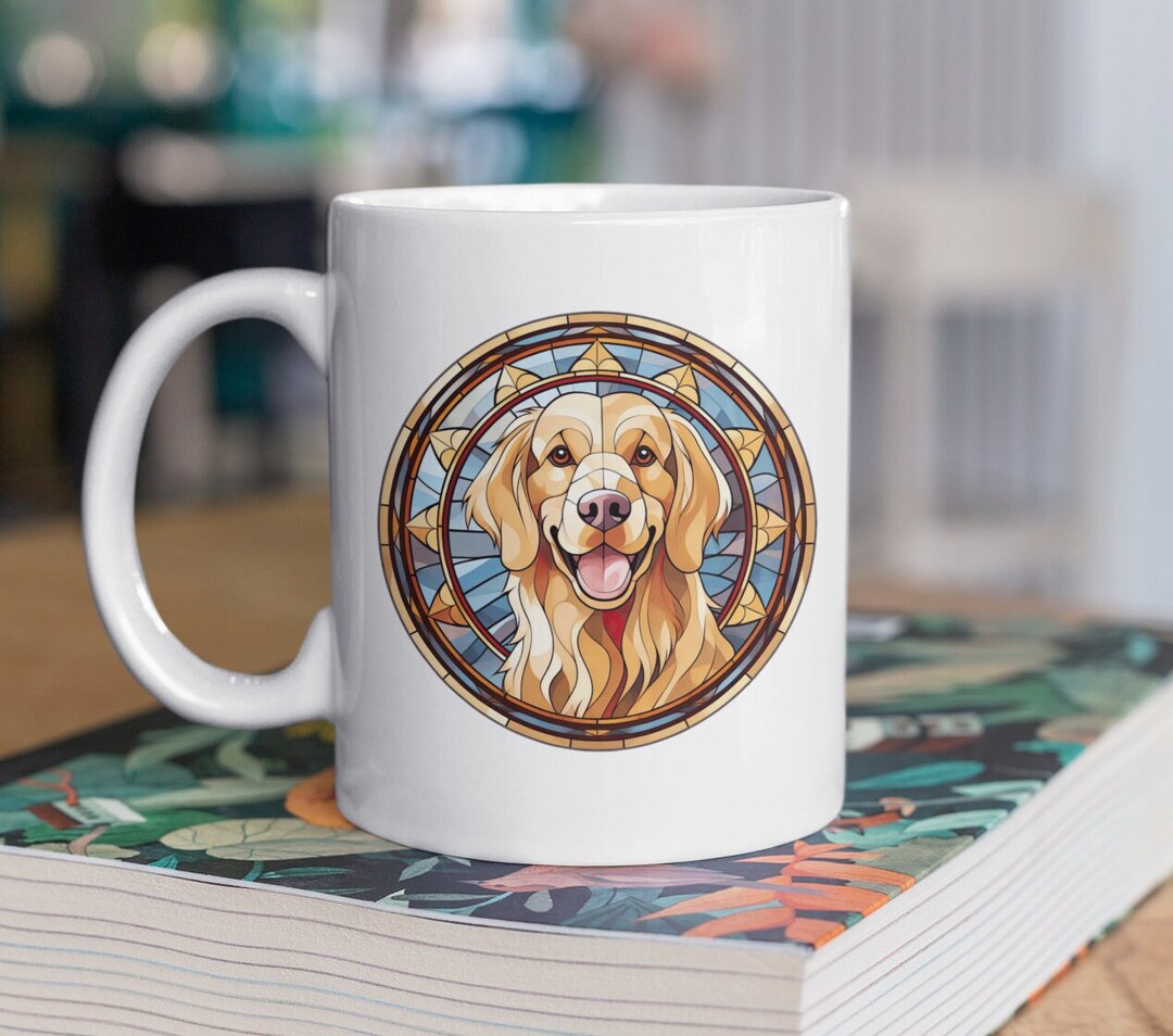 Golden Retriever Stained Glass Effect 11oz White Ceramic Coffee Mug ...