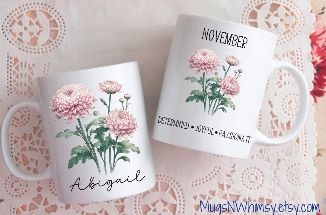 Birth Flower Mug, Personalize Name Mug, Personalized Birthday Coffee ...