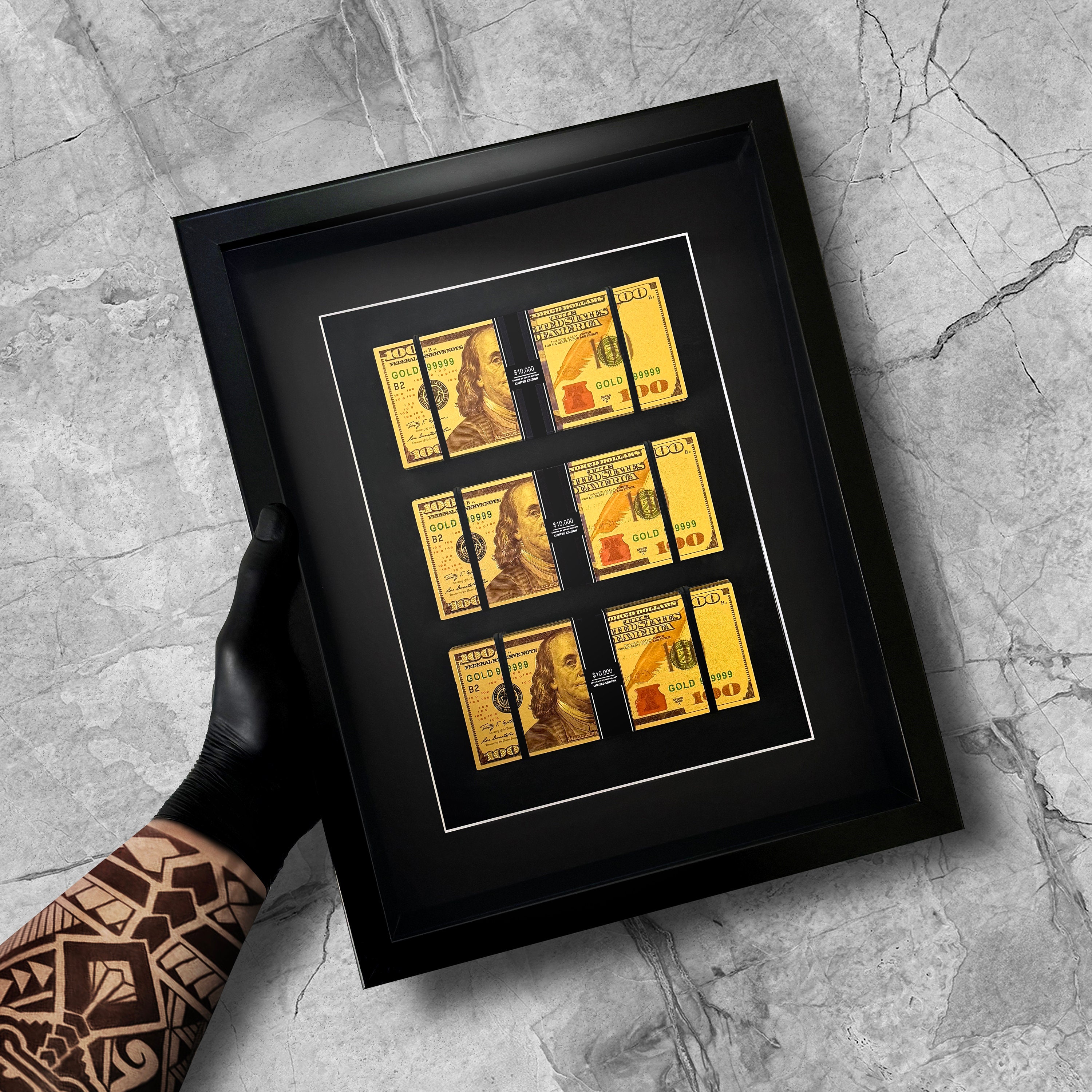 Gold Money in Frame, Dollar Bills Artwork, 3D Money Picture, Unique ...