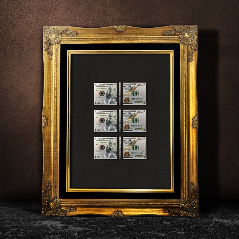3D Money Sculpture: Authentic Gold Frame 21 X 16 Cash Display Realistic ...