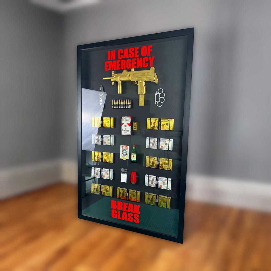 Money Art Shadow Box Money and Gun Wall Decor Gold Uzi Tony Montana ...