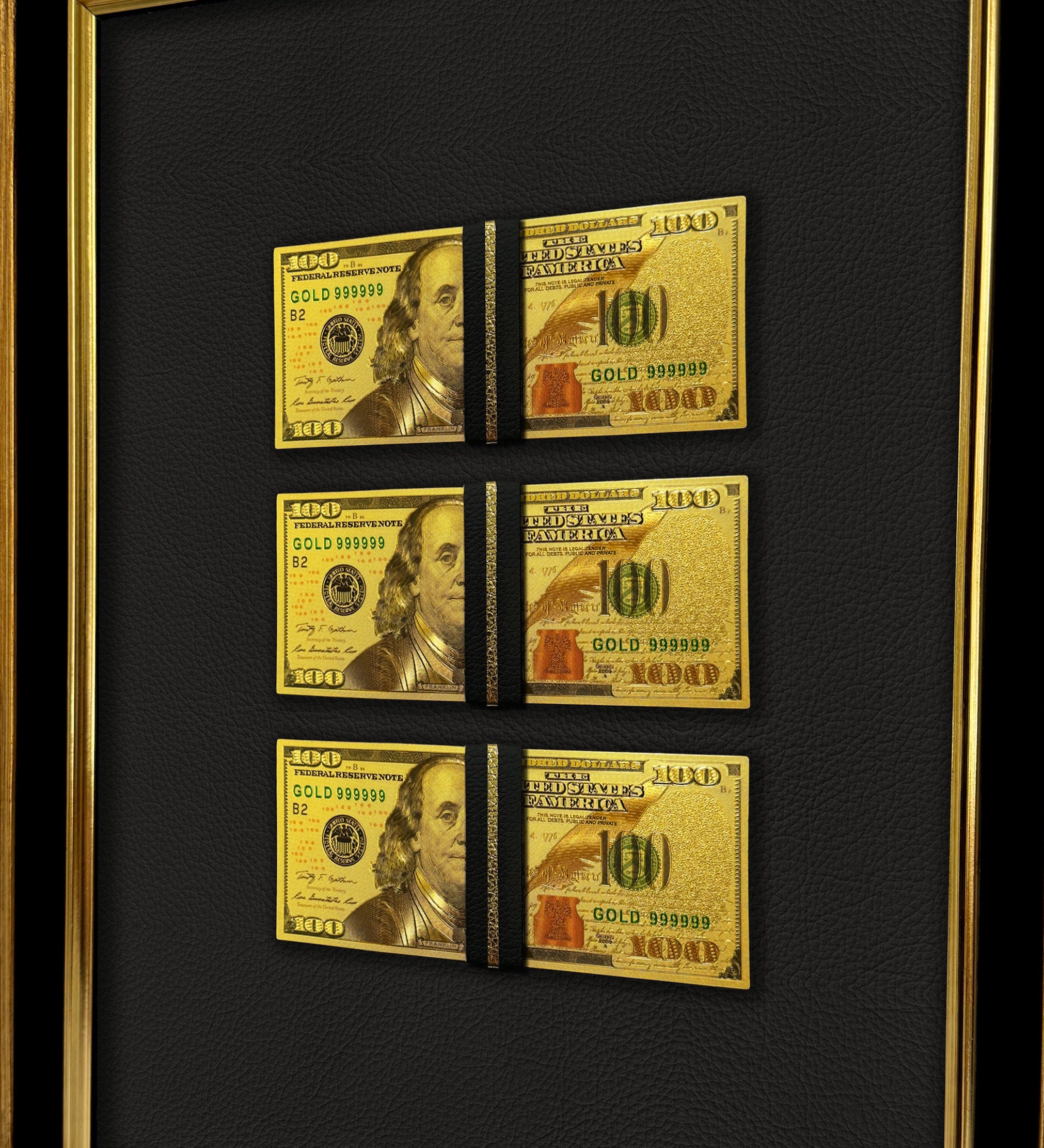3D Money Sculpture: Authentic Gold Frame 21 X 16 Cash Display Realistic ...