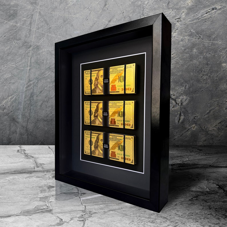 Gold Money in Frame, Dollar Bills Artwork, 3D Money Picture, Unique ...