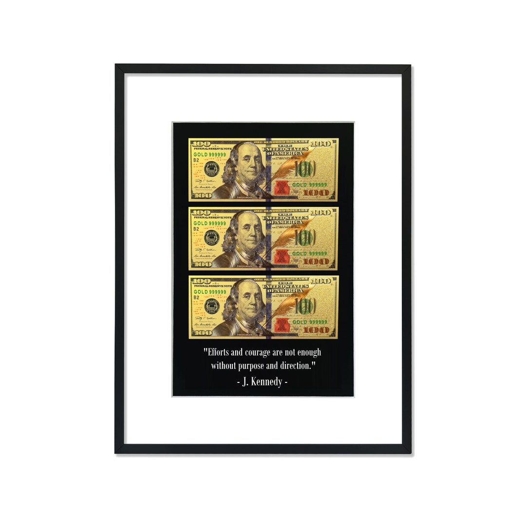 100 Dollar Frame, Gold Silver Money Art, Inspirational Quotes, Office ...