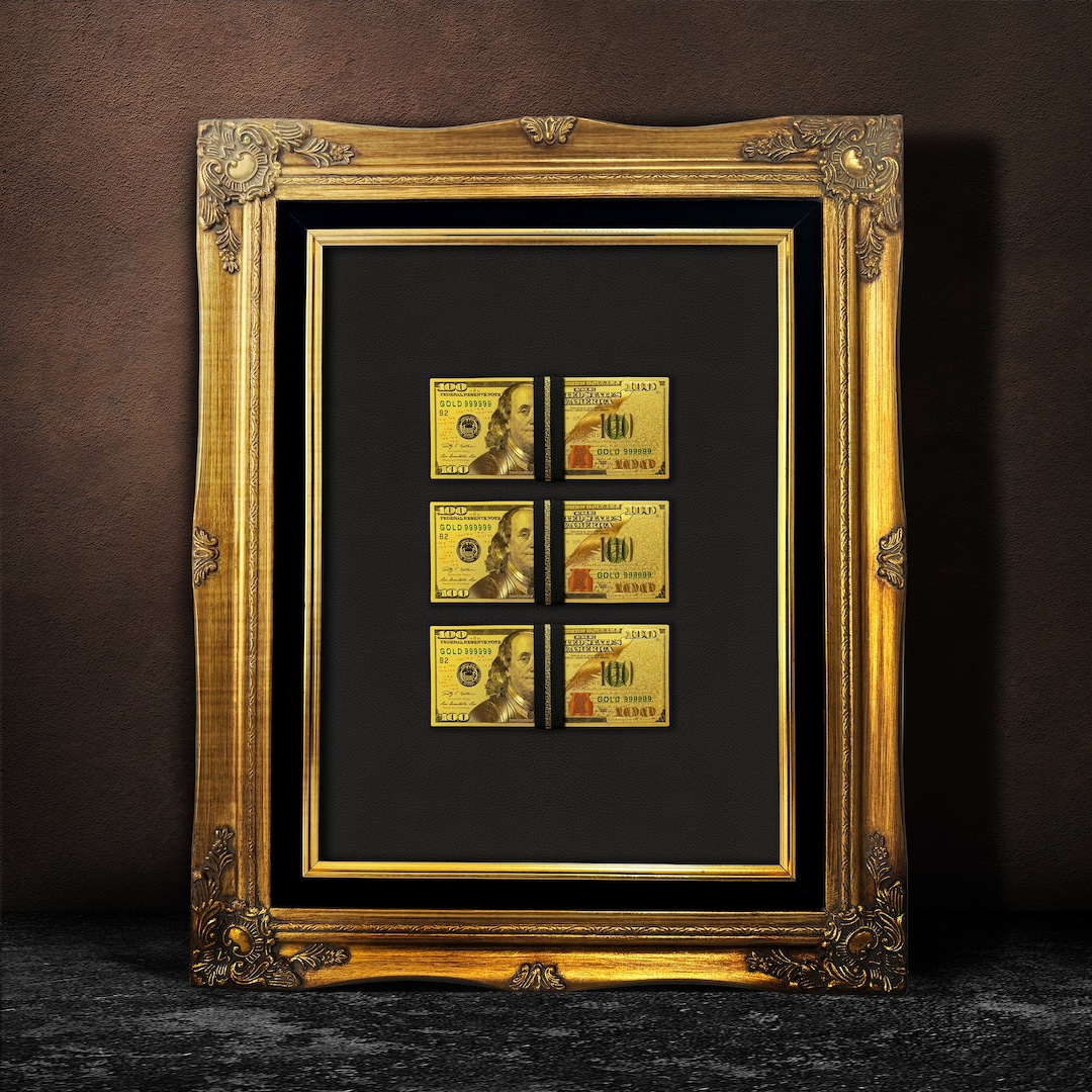 3D Money Sculpture: Authentic Gold Frame 21 X 16 Cash Display Realistic ...