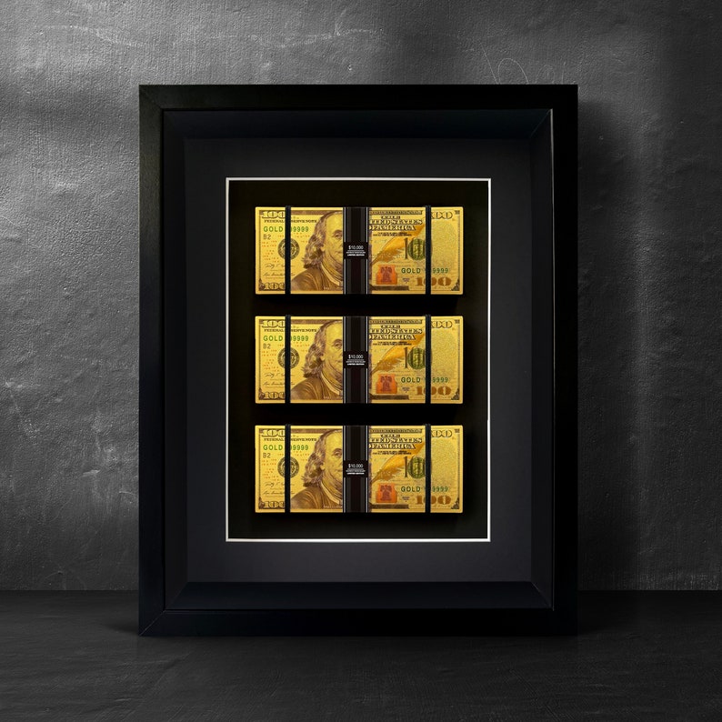 Gold Money in Frame, Dollar Bills Artwork, 3D Money Picture, Unique ...