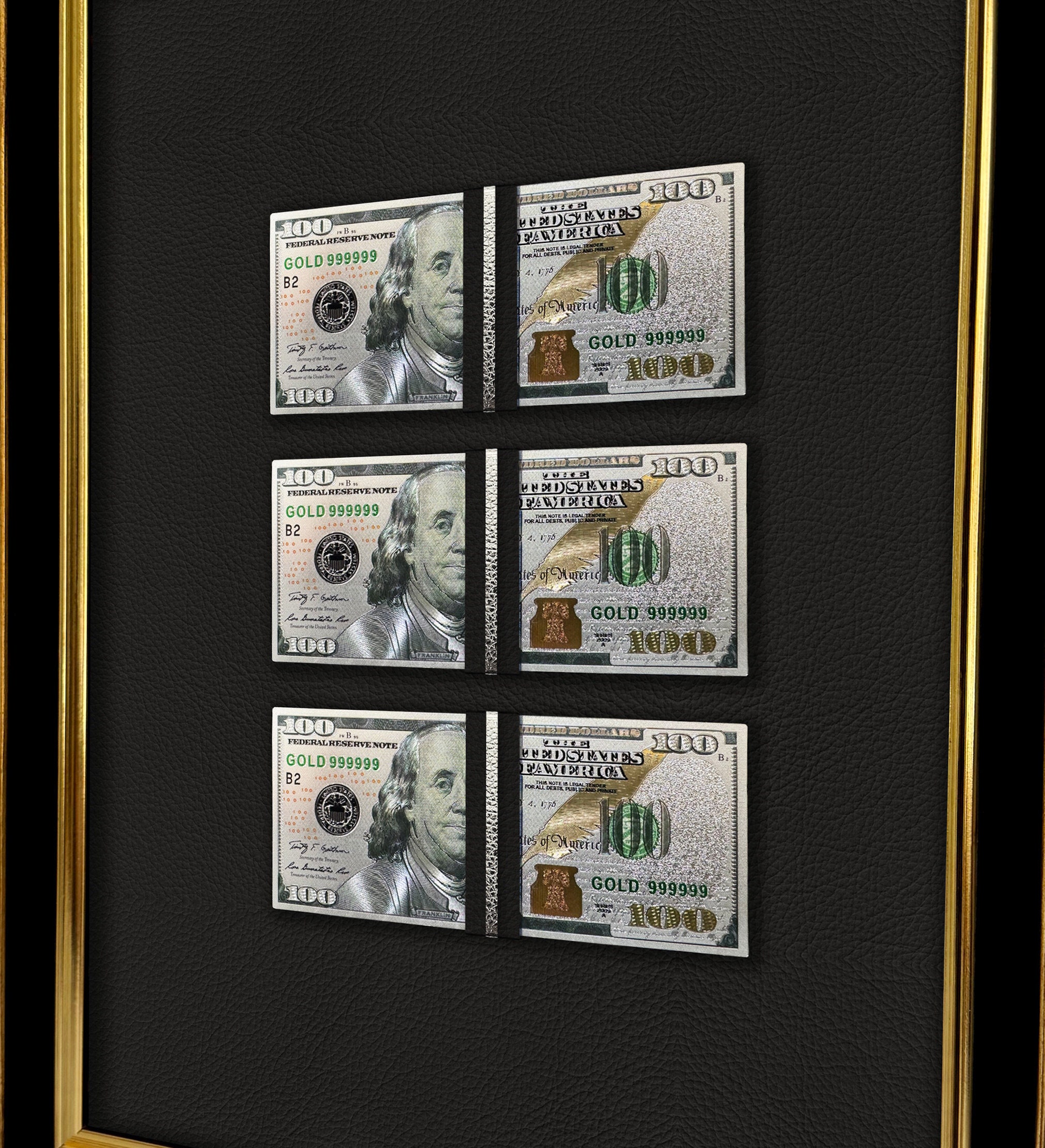 3D Money Sculpture: Authentic Gold Frame 21 X 16 Cash Display Realistic ...