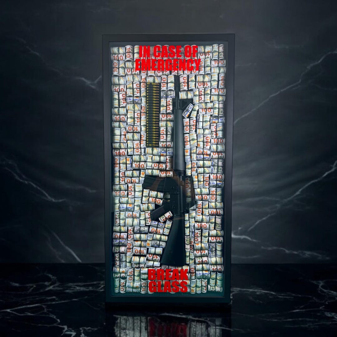 In Case of Emergency Money Art Decor Mafia the Sopranos Uzi Mauser Gun ...