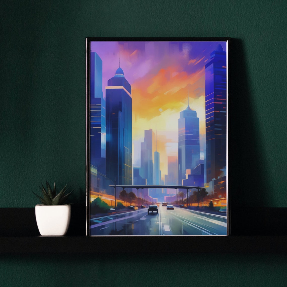 Los Angeles California Futuristic Downtown LA Skyline Print - DIGITAL ...
