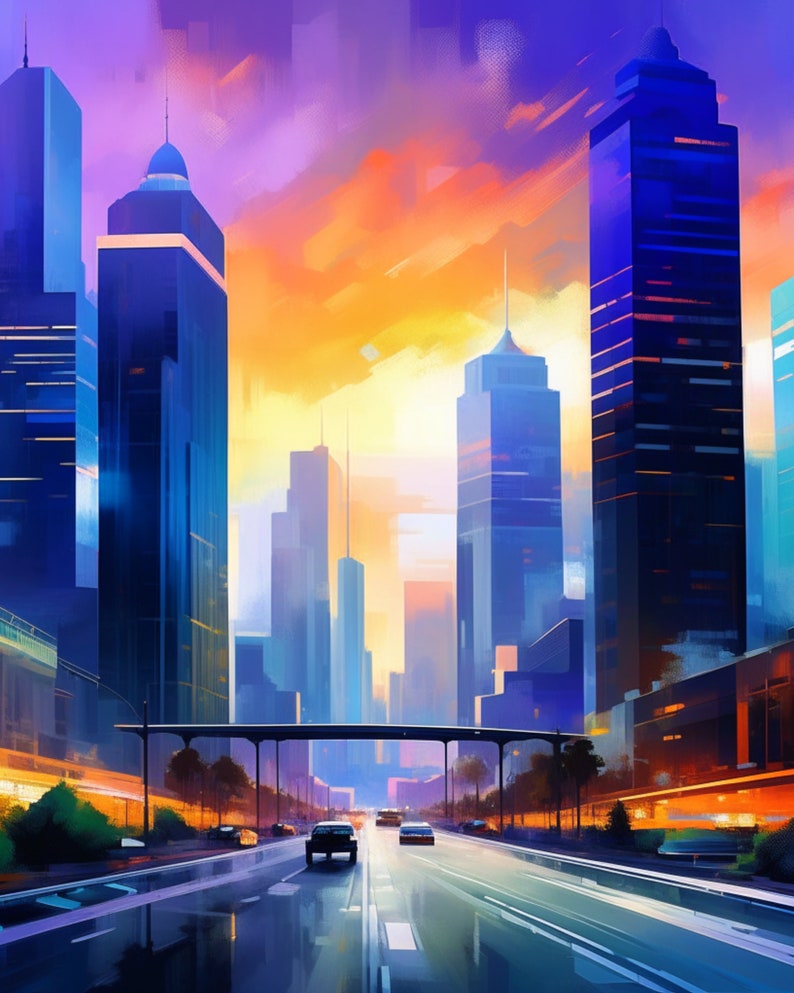 Los Angeles California Futuristic Downtown LA Skyline Print - DIGITAL ...