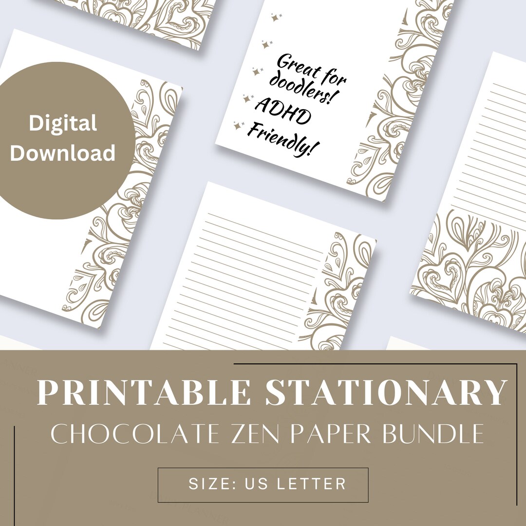Chocolate Zen Paper Bundle Printable Note Paper Printable Stationary ...