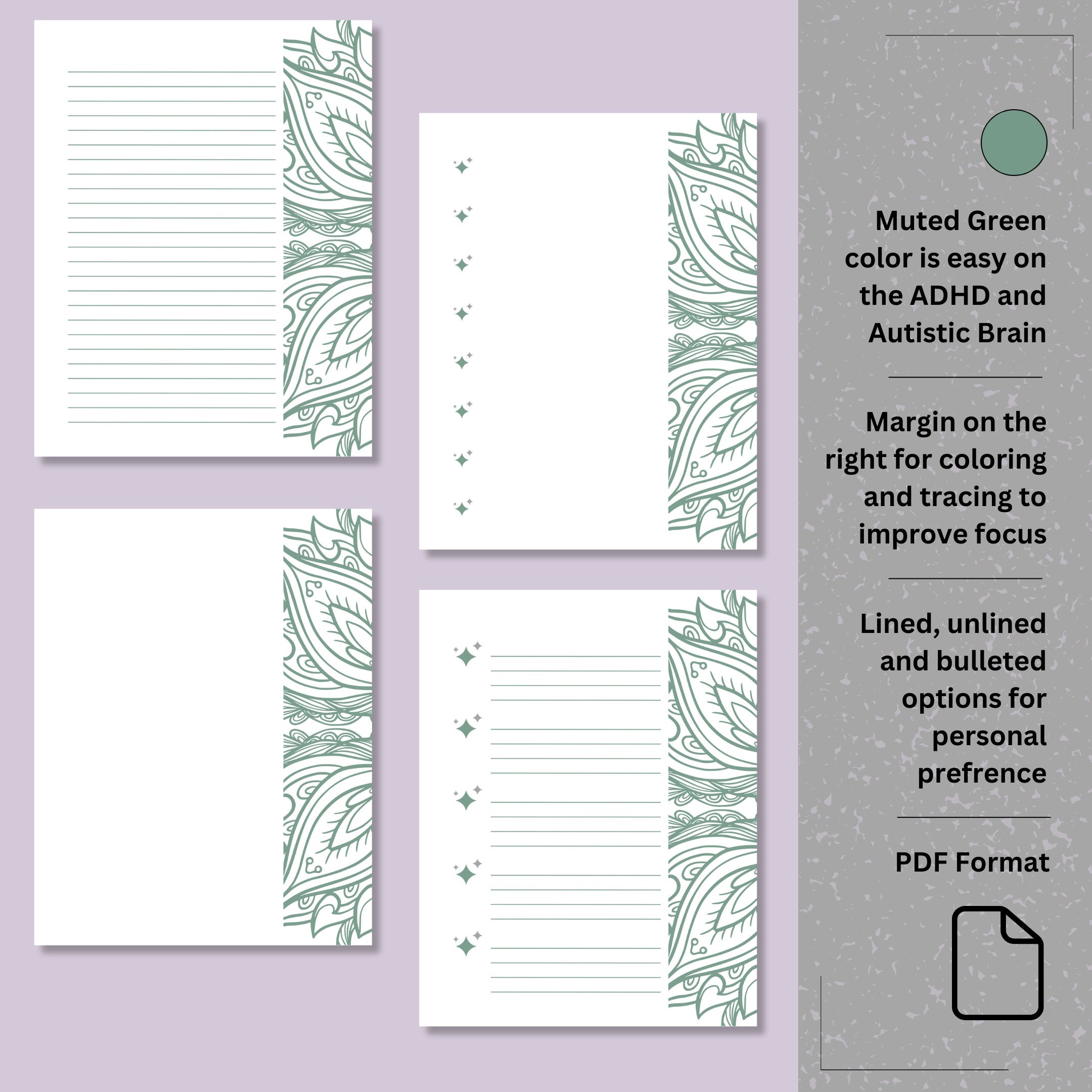 Green Zen Paper Bundle Printable Note Paper Printable - Etsy Australia