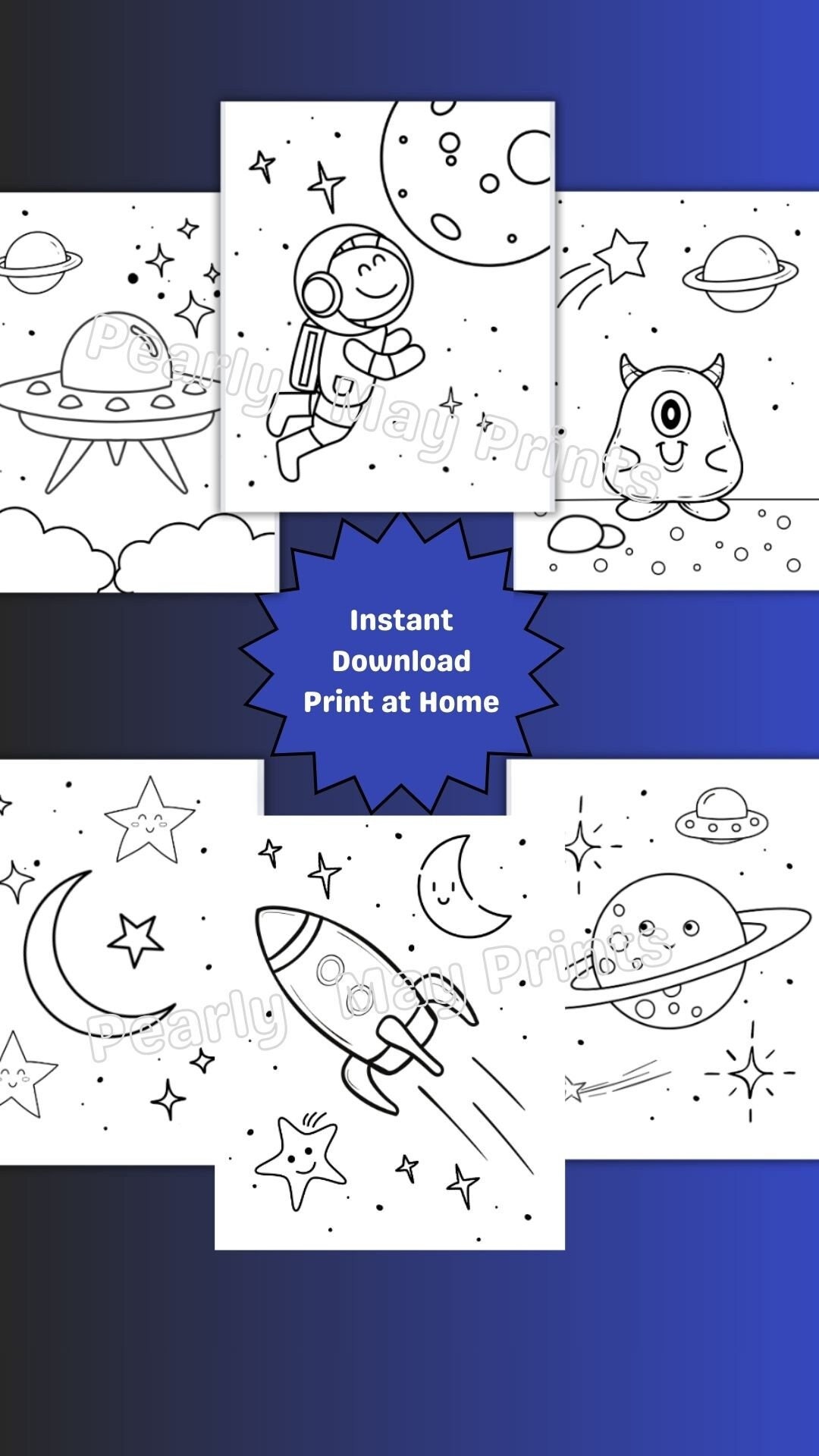 Printable Outer Space Coloring Pages (six Pages), Large Print, Kids and ...
