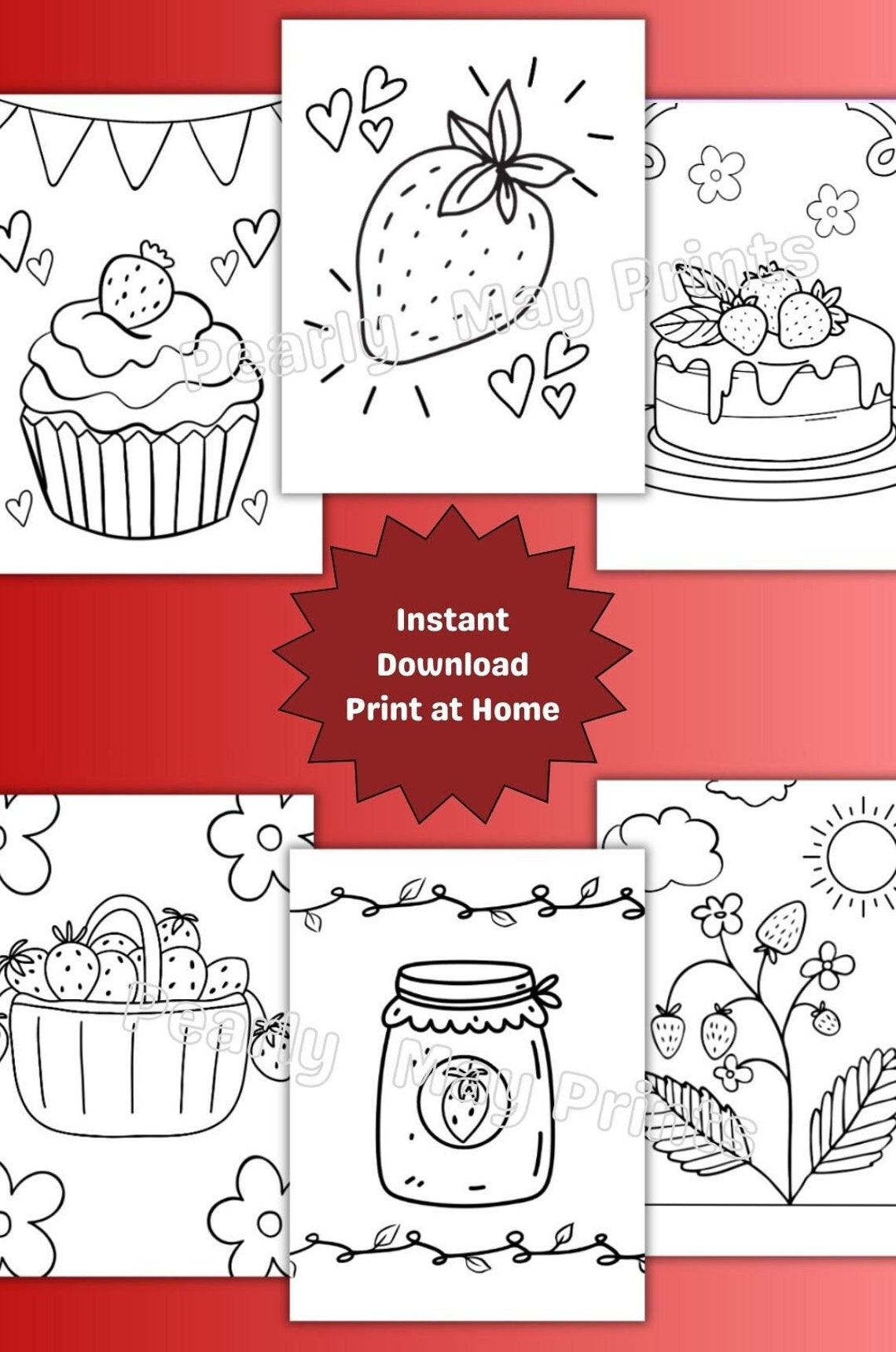 Printable Strawberry Coloring Pages (six Pages), Berry 1st Birthday ...
