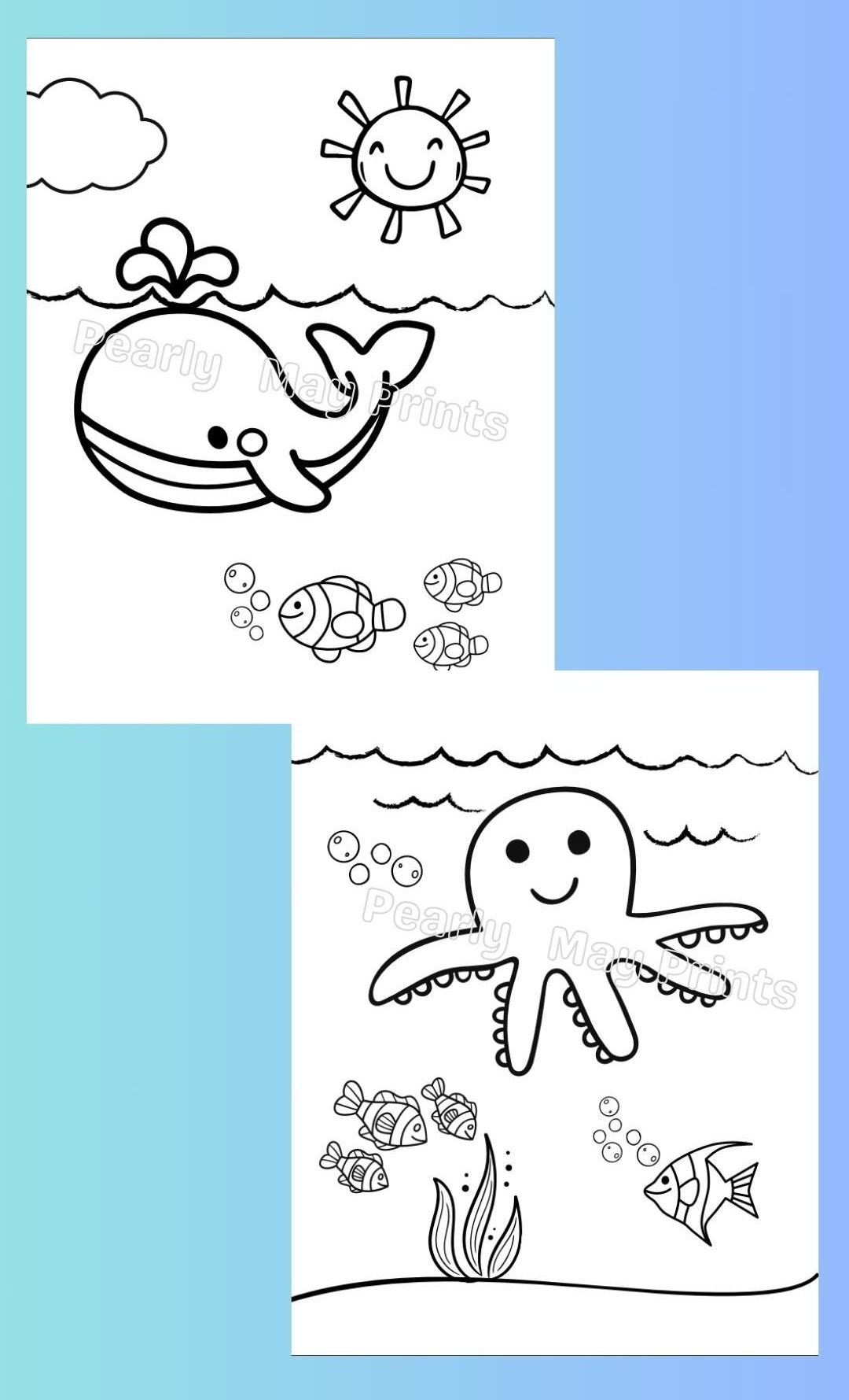 Printable Ocean Animals, Under the Sea Coloring Pages six Pages, Large ...