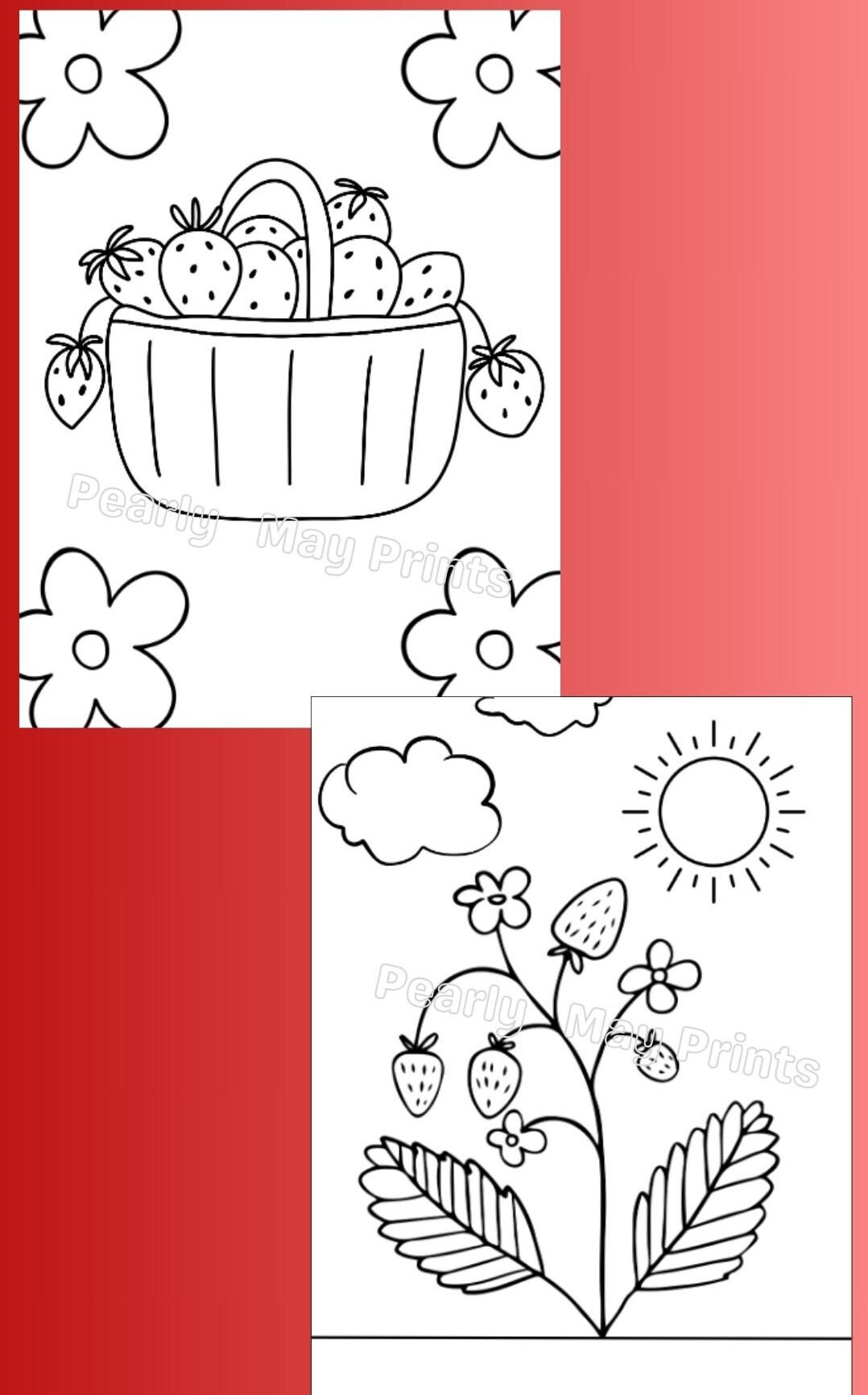 Printable Strawberry Coloring Pages (six Pages), Berry 1st Birthday ...