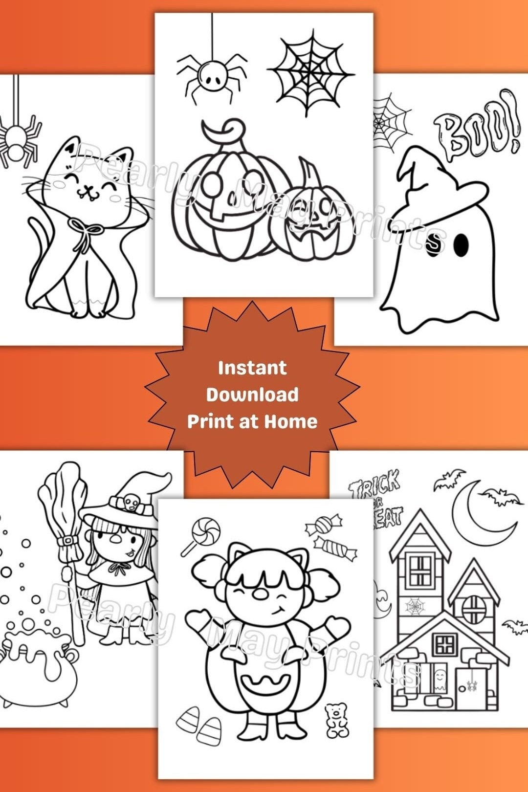 Printable Halloween Coloring Pages (six Pages), Large Print, Kids and ...