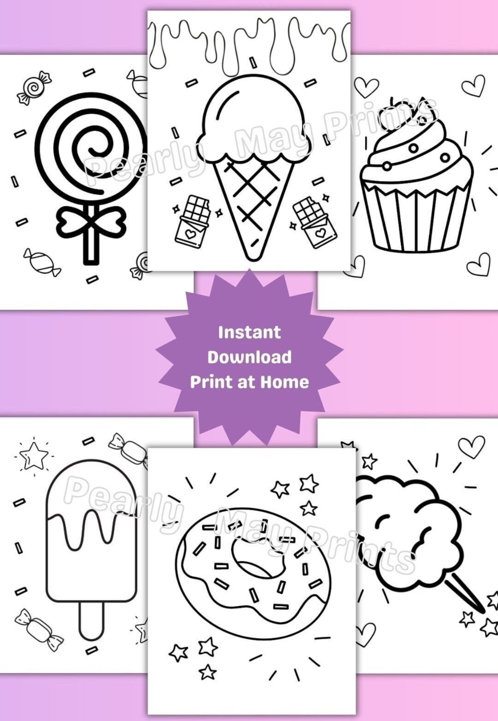 Printable Sweets Coloring Pages (six Pages), Large Print, Kids and ...