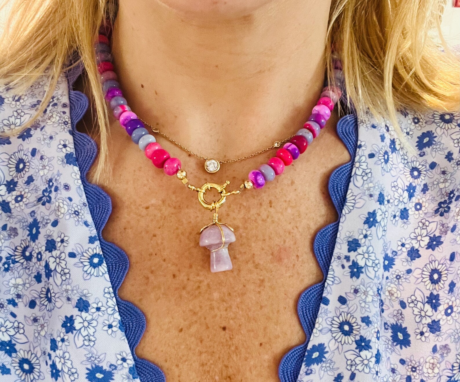 Beaded Natural Gemstone Necklace - Etsy