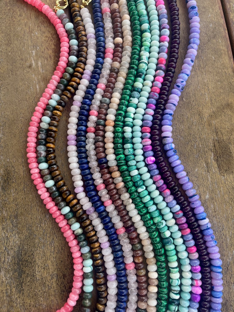 Beaded Natural Gemstone Necklace - Etsy