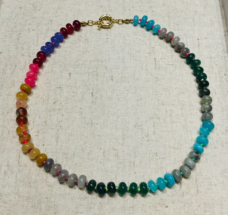 Beaded Natural Gemstone Necklace - Etsy