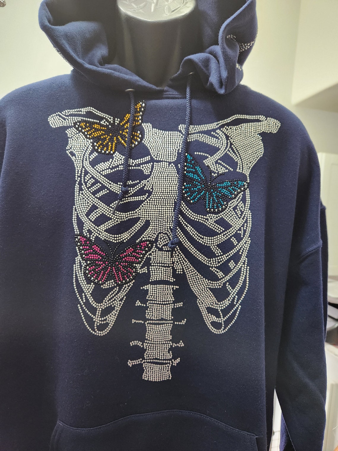 Rhinestone Skeletal Hoodie With 10SS Rhinestones - Etsy