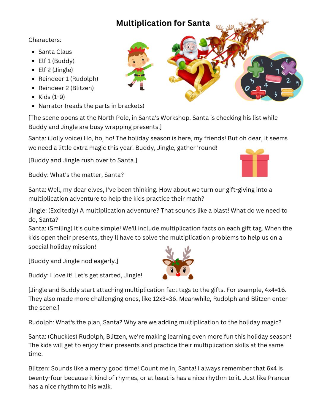 Math Readers Theatre Multiplication Holiday Christmas Themed for Kids ...