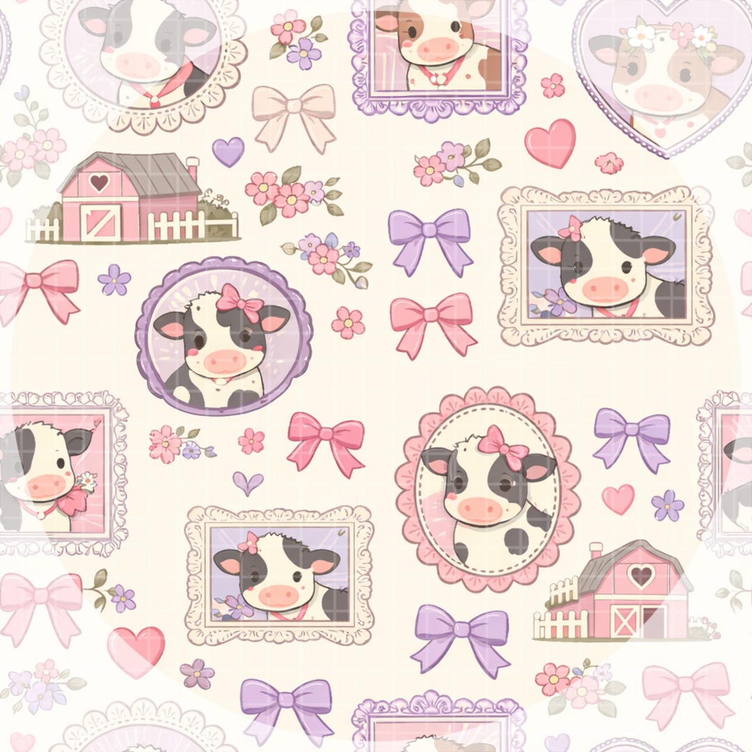 Preppy Cow Seamless Pattern PNG Digital Paper Cute Farm Animal ...