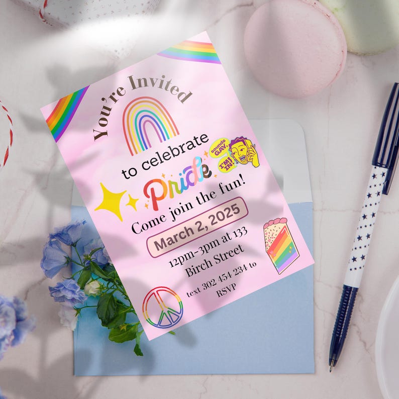 LGBTQ+ Pride Party Invitation Template Rainbow Editable Invite Gay ...