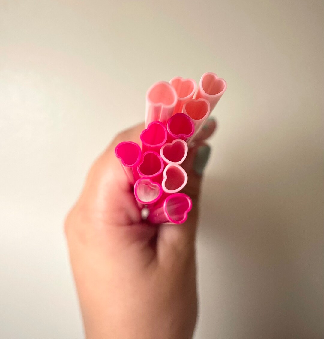 Reusable Pink Heart Straws | Plastic Straws | Heart Shaped Straws ...