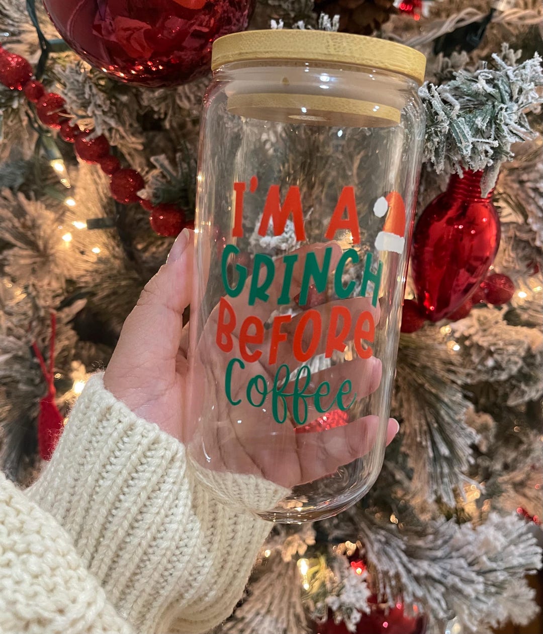 I'm a Grinch Before Coffee Libby Glass Can, Christmas Libby Cup - Etsy