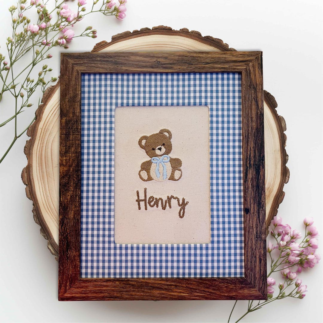 Custom Embroidered Baby Name Teddy Bear Frame – Nursery Wall Art - Etsy