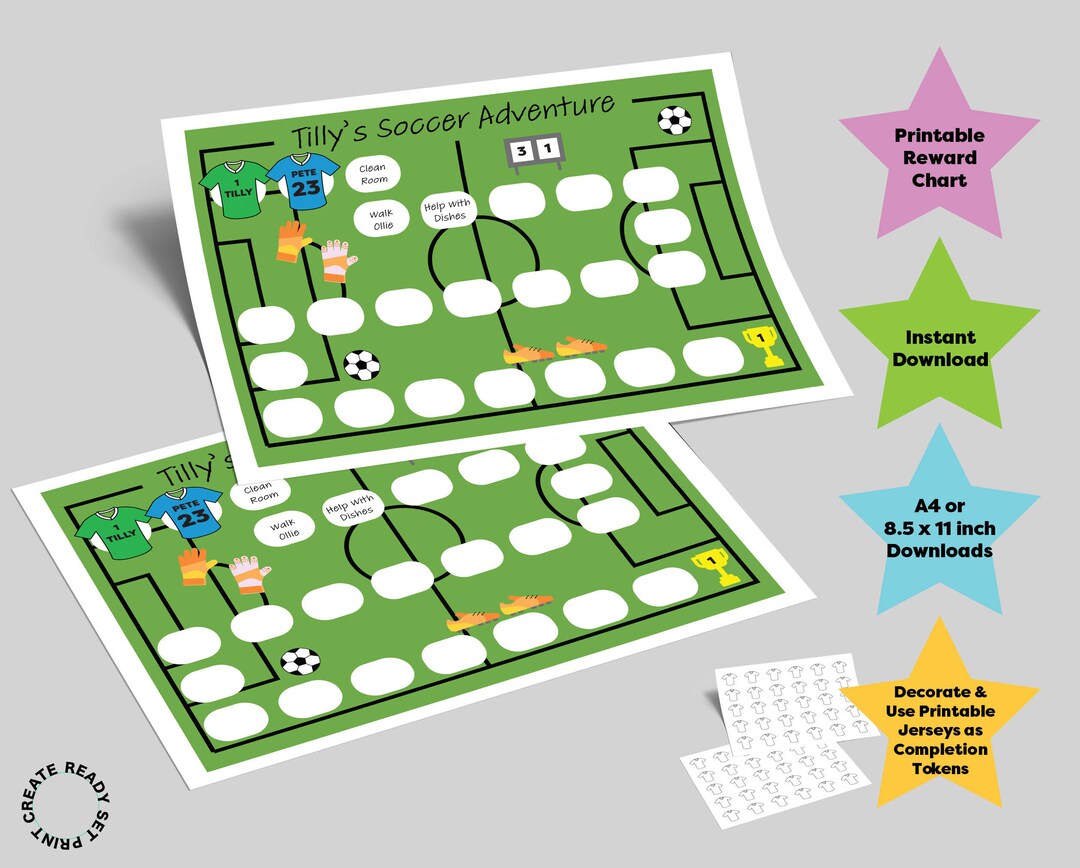 Soccer Reward Chart, Sticker Chart , Soccer Enthusiast, Chore Chart, A4 ...