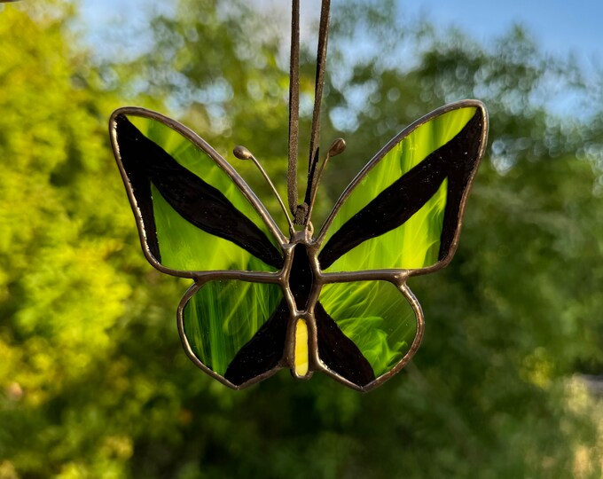 Green Birdwing Butterfly Stained Glass - Handmade Glass Art - Mini ...