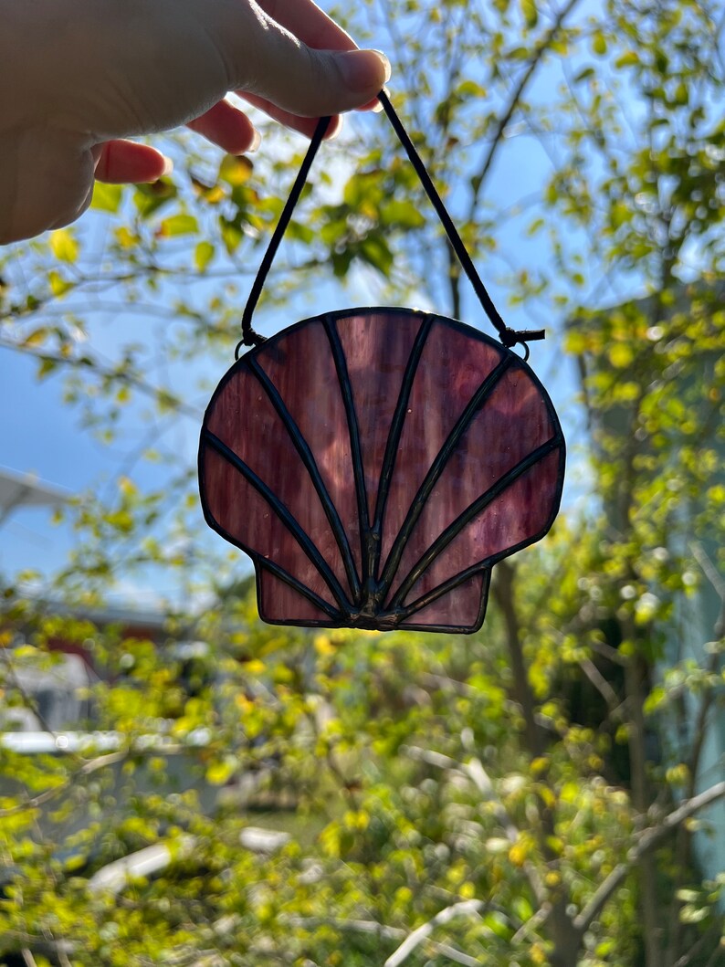 Purple Stained Glass Sea Shell - Handmade Glass Art - Window Suncatcher ...