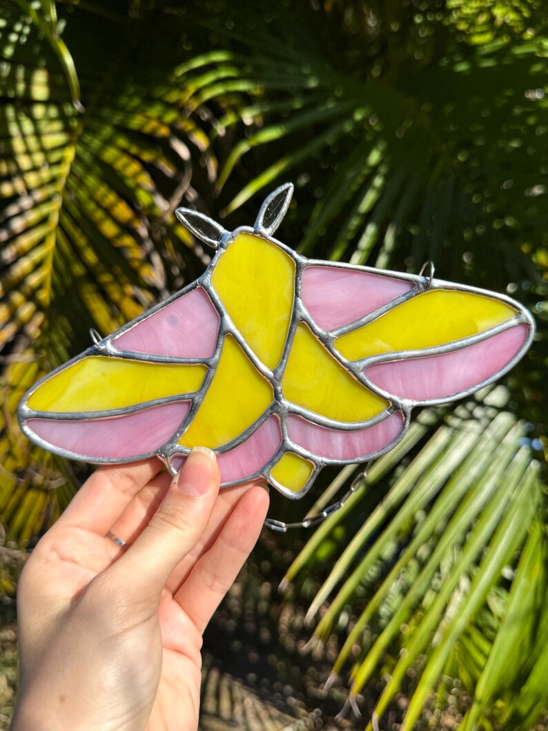 Rosy Maple Moth Stained Glass - Handmade Glass Art - Window Suncatcher ...