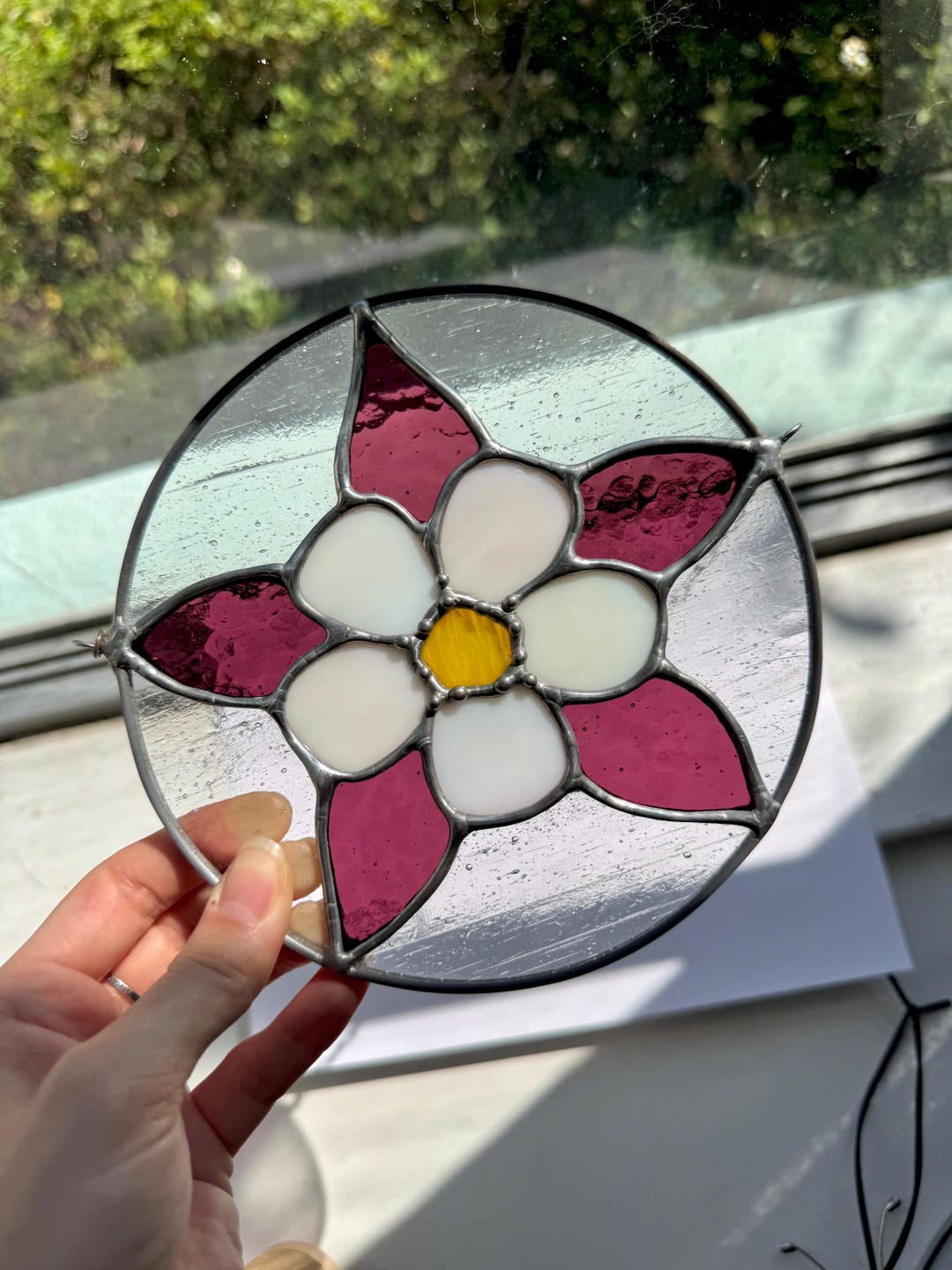Columbine Flower Stained Glass - Handmade Glass Art - Window Suncatcher ...