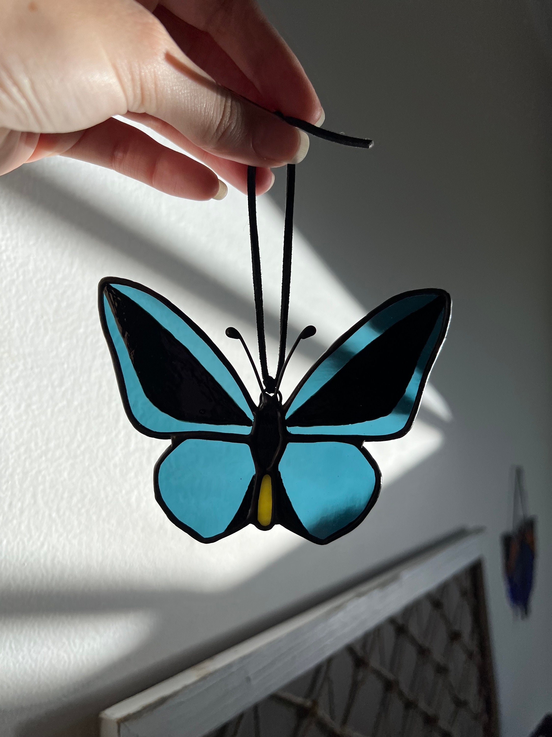 Blue Birdwing Butterfly Stained Glass Handmade Glass Art Mini Window ...