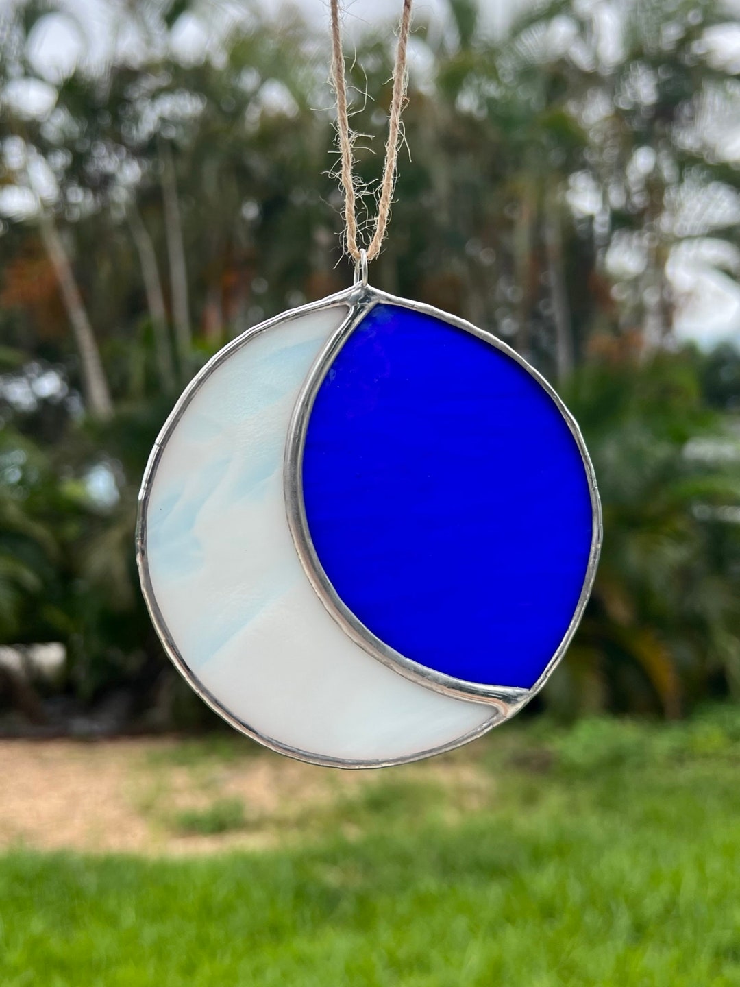 Stained Glass Crescent Moon | Handmade Glass Art | Wall Hanging Decor ...