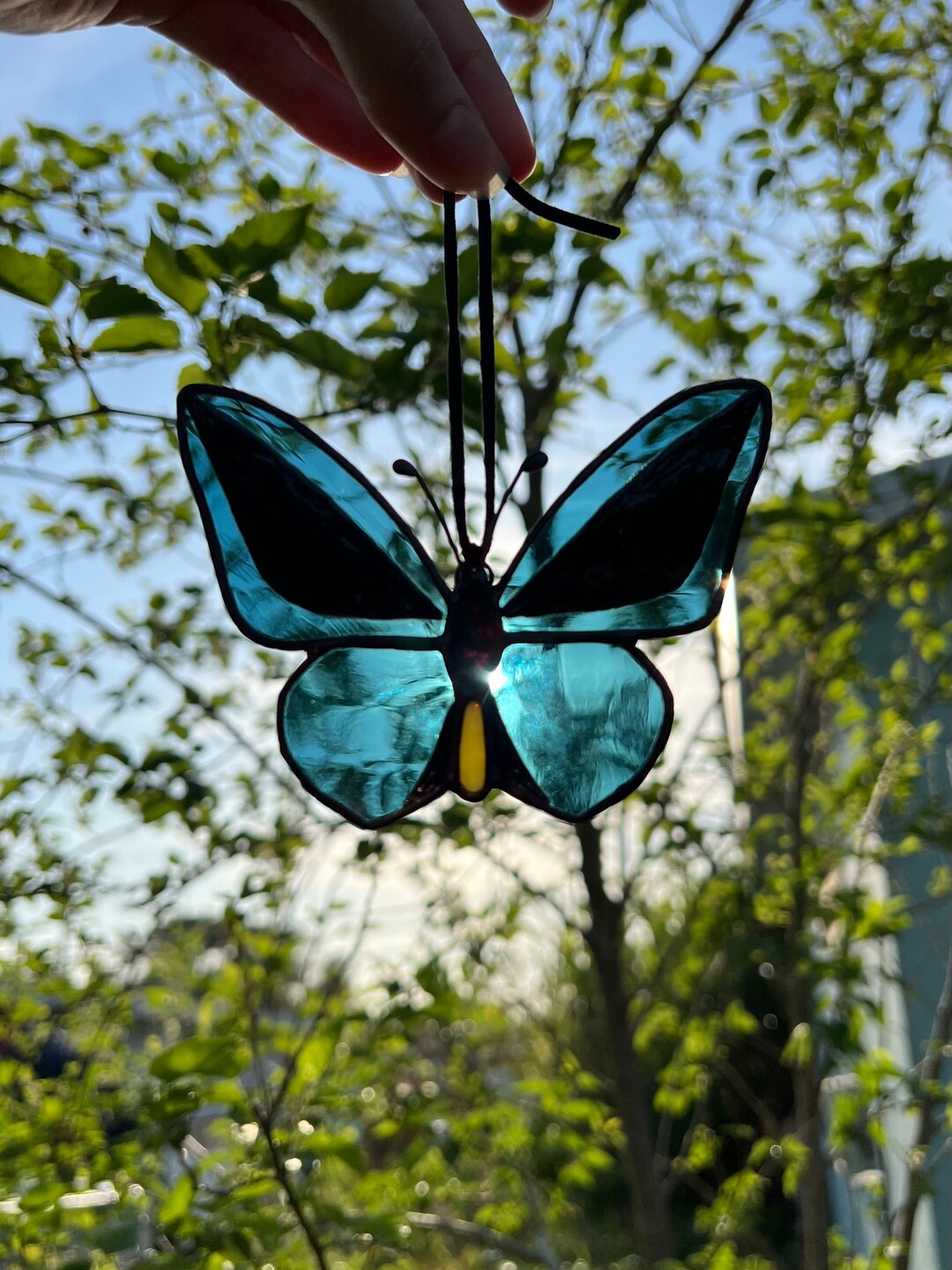 Blue Birdwing Butterfly Stained Glass Handmade Glass Art Mini Window ...