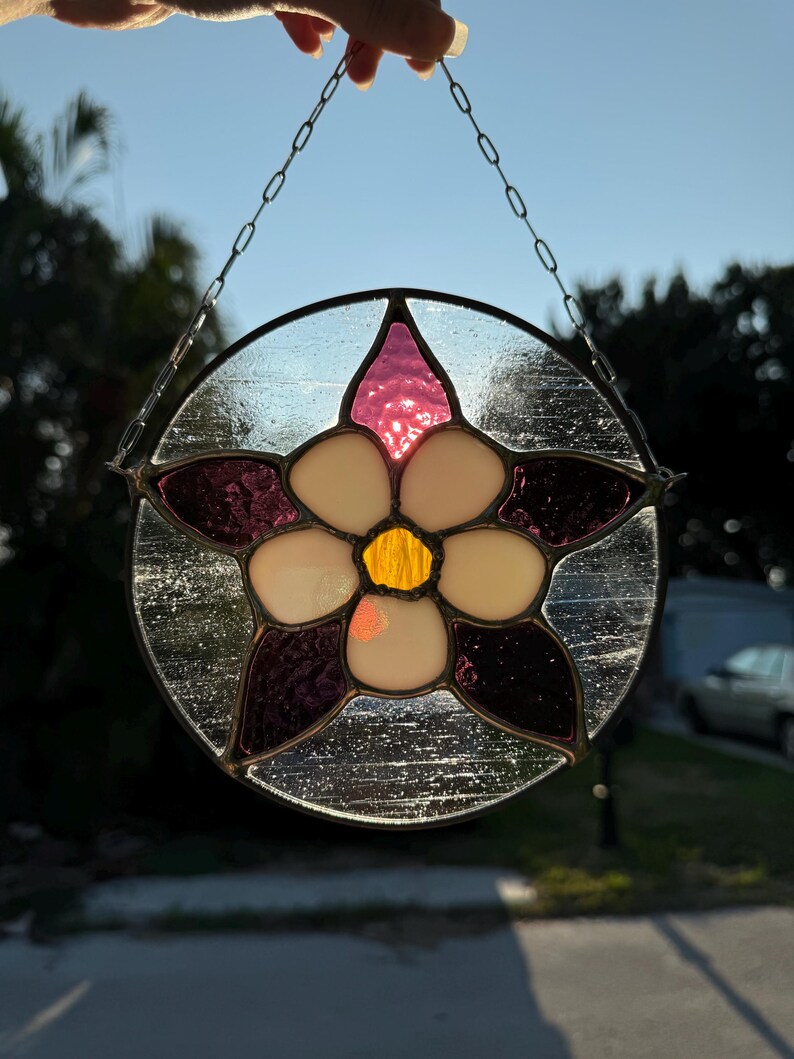 Columbine Flower Stained Glass - Handmade Glass Art - Window Suncatcher ...