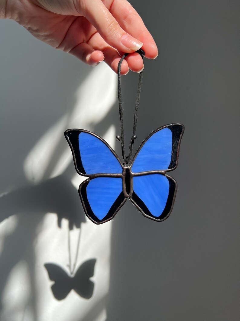Blue Morpho Butterfly Stained Glass - Handmade Glass Art - Mini Window ...