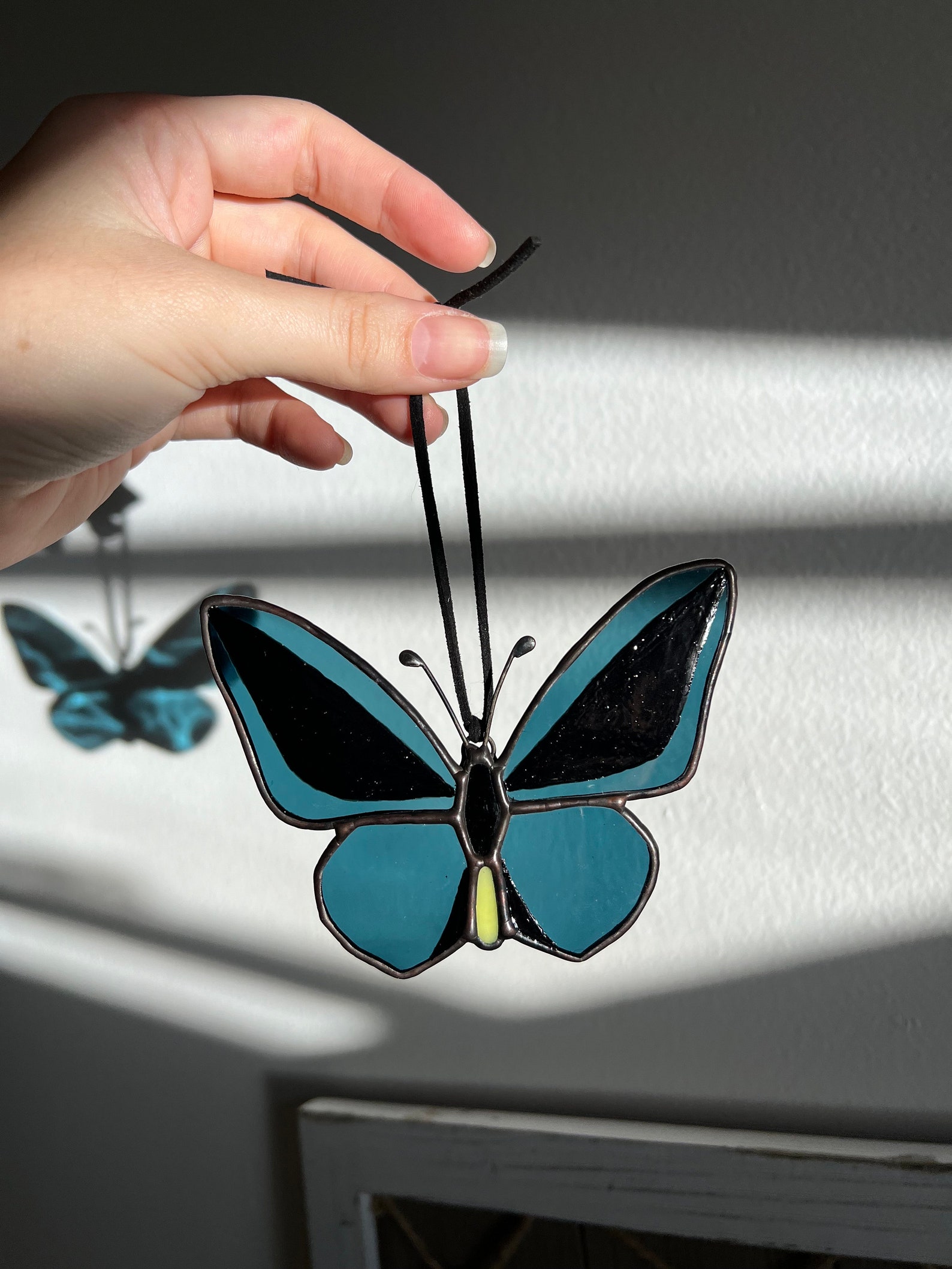 Blue Birdwing Butterfly Stained Glass Handmade Glass Art Mini Window ...