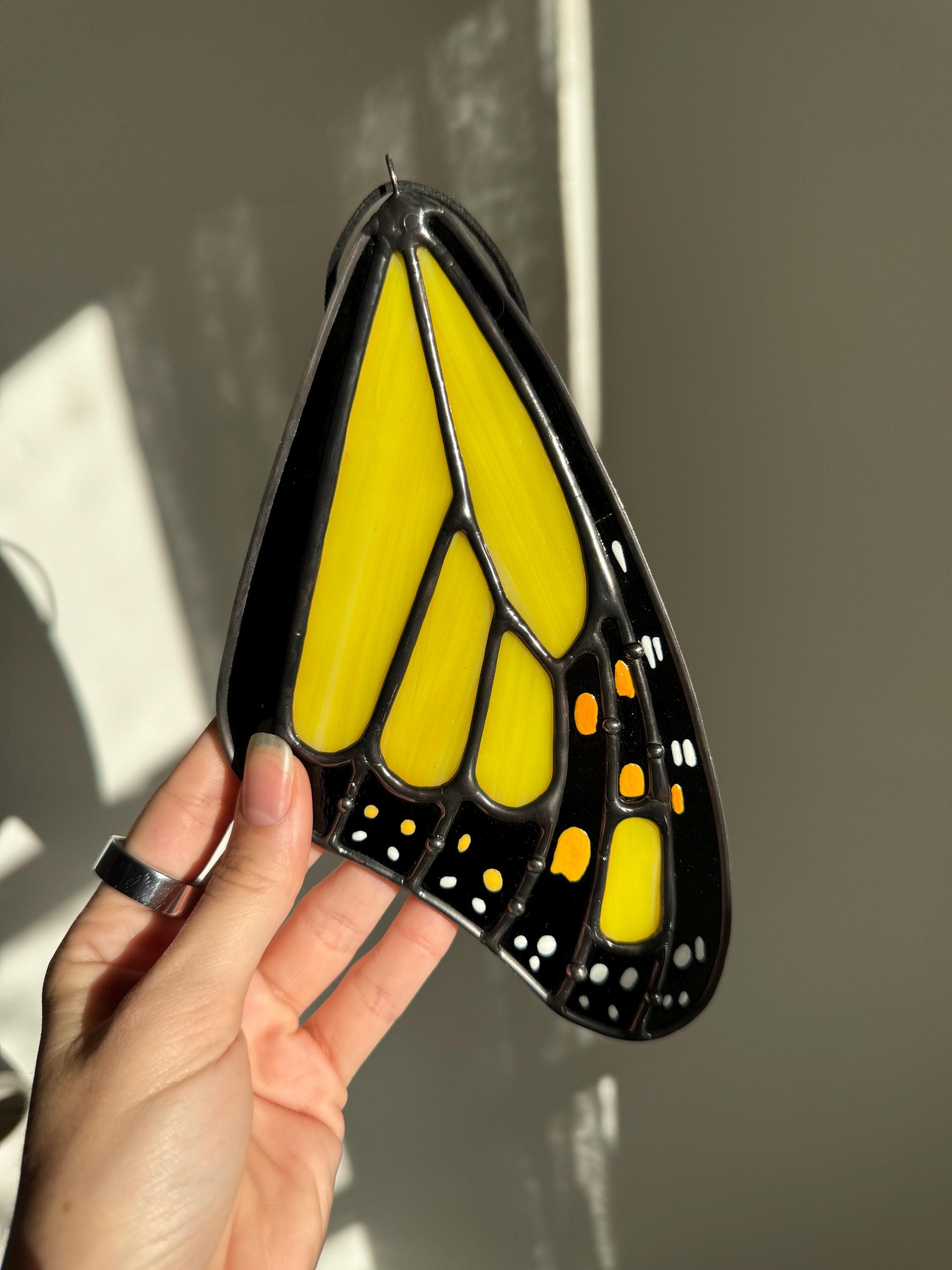 Monarch Butterfly Wing Stained Glass - Handmade Glass Art - Window ...