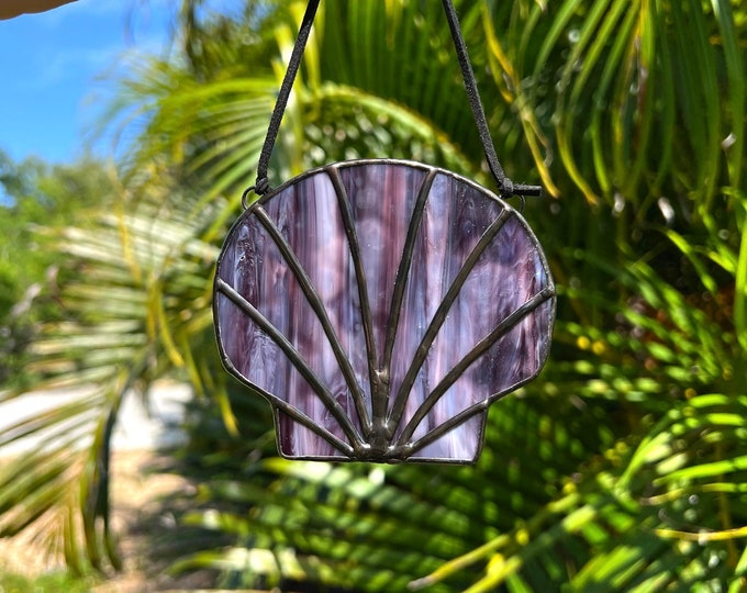 Purple Stained Glass Sea Shell - Handmade Glass Art - Window Suncatcher ...