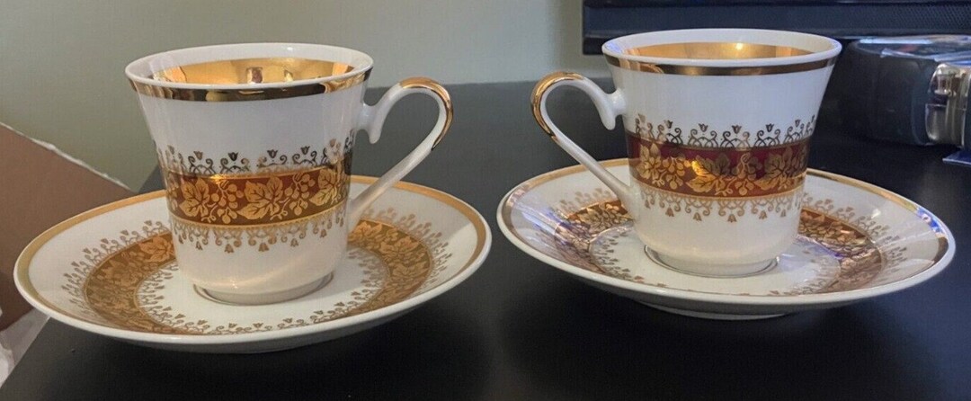 Vintage Pair Czech Johan Schuldes Kysibl JSK Tea Cup Saucer – Gold Leaf ...