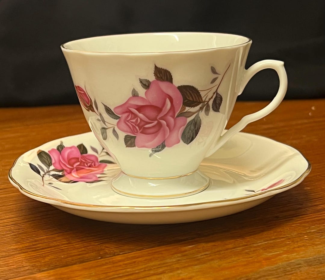 Floral Teacup & Saucer – Pink Roses Vintage-style – Porcelain Tea Set ...