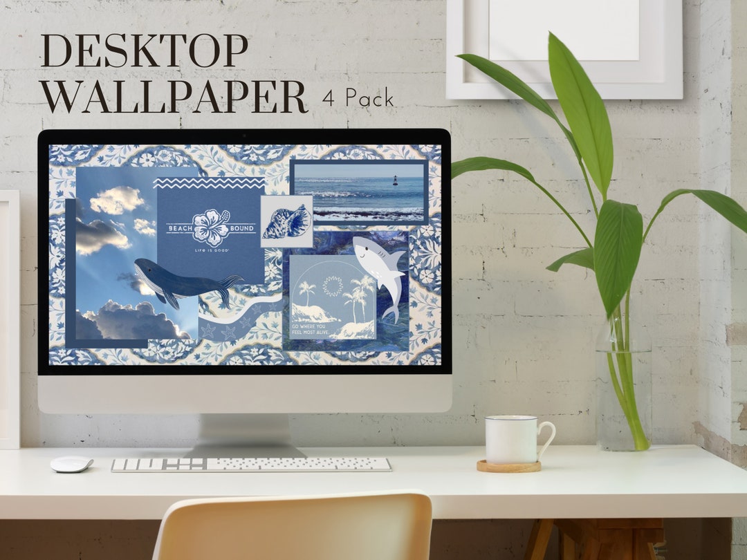 4 Pack Desktop Wallpaper - Blues and the Beach - Etsy