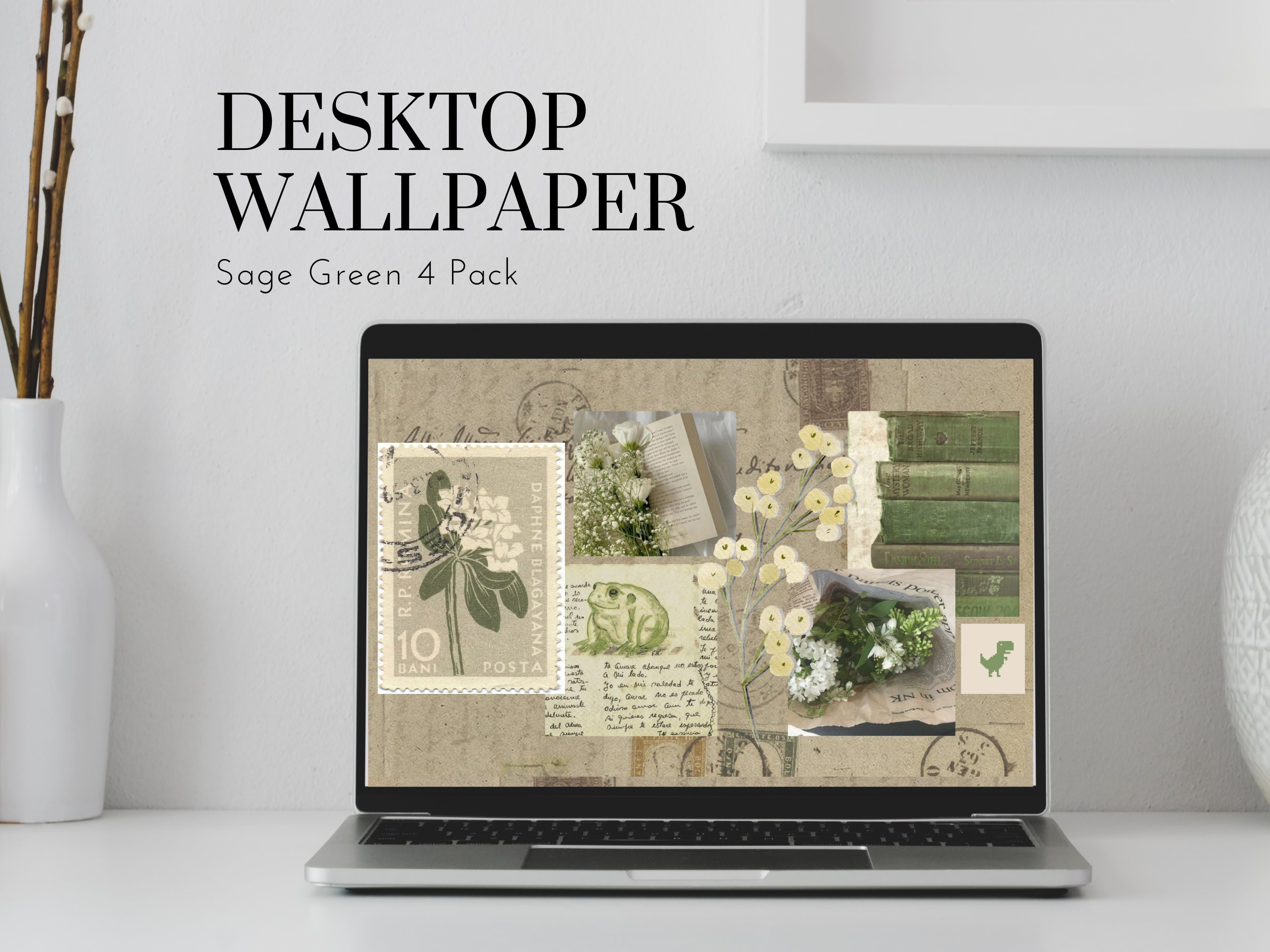 4 Pack Desktop Wallpaper - Sage Green - Etsy