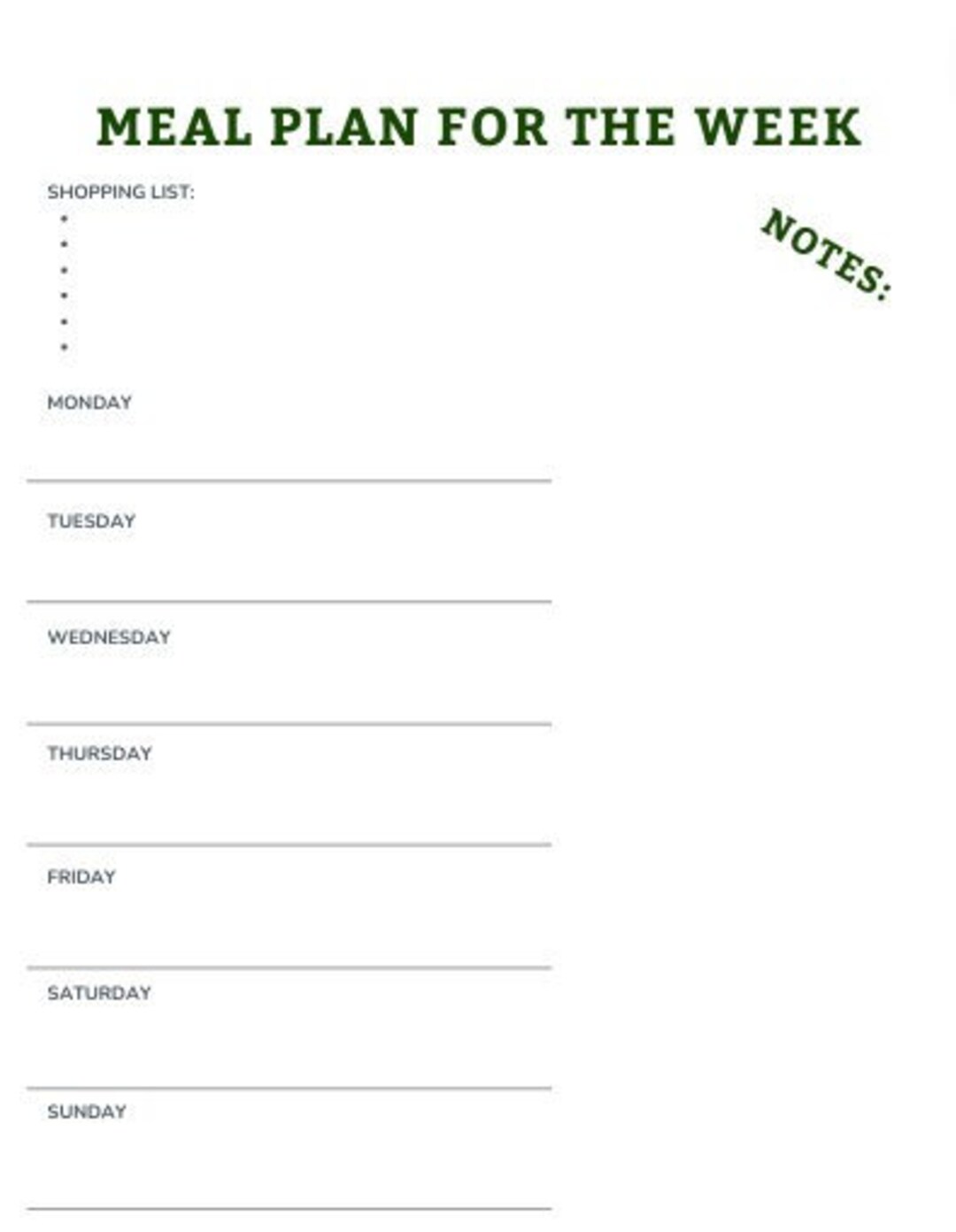 Meal Planner With Grocery List and Notes - Etsy